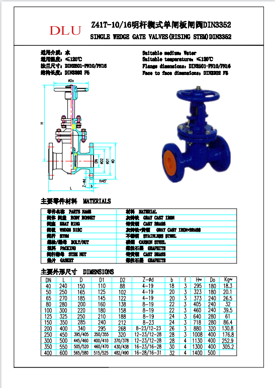 德标 F5明杆闸阀Z45T-10/16 -- 山东大陆阀门有限公司